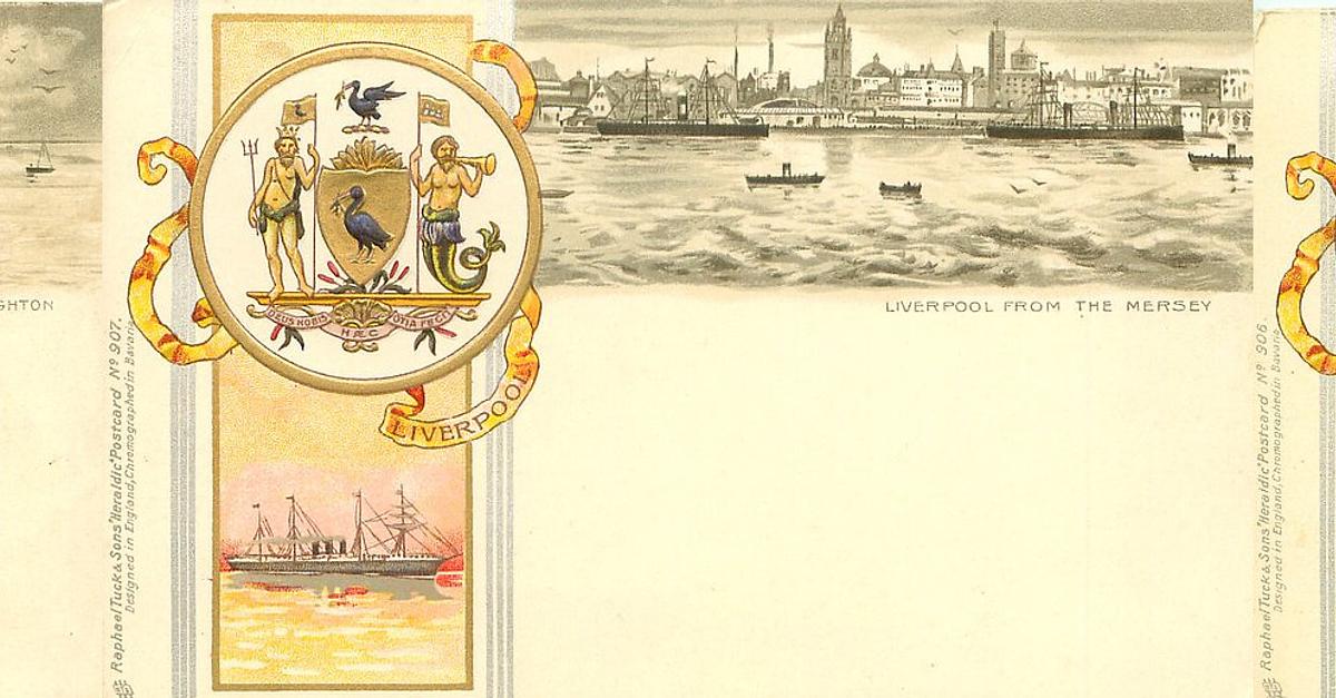 Set: LIVERPOOL, steam ship below crest - TuckDB Postcards