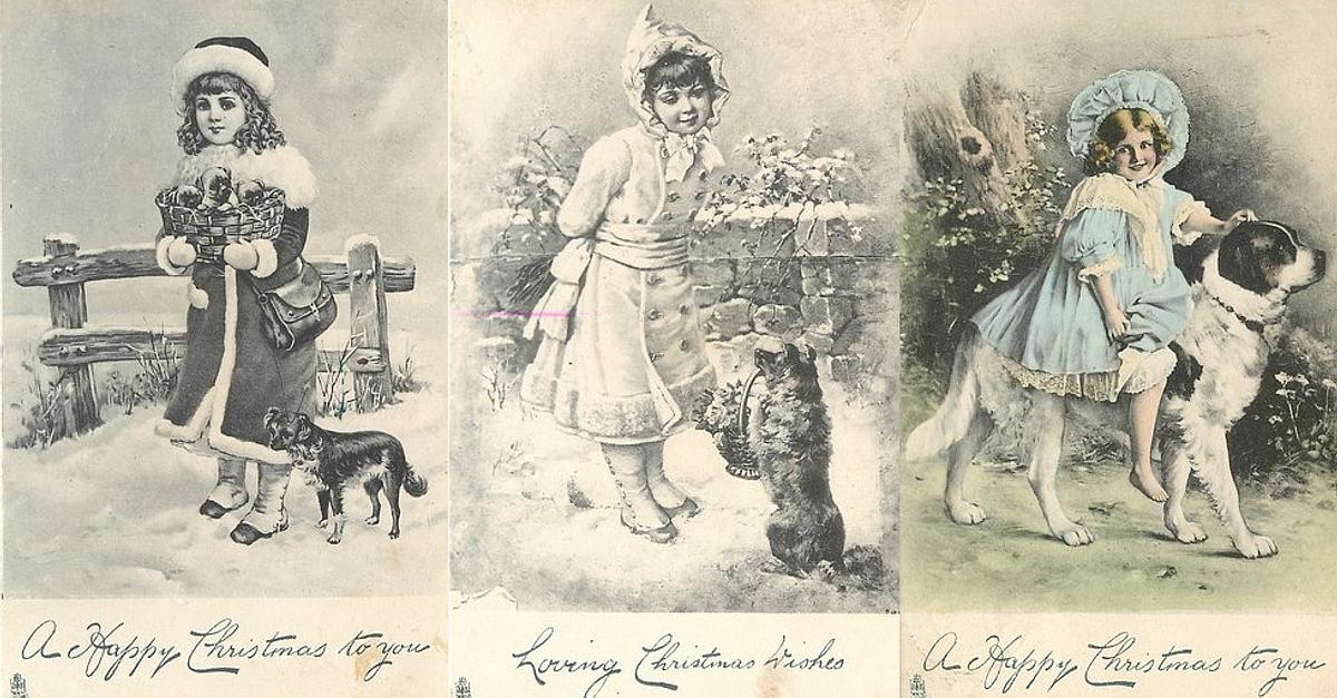 Set: CHRISTMAS, children, greetings bottom border - TuckDB Postcards