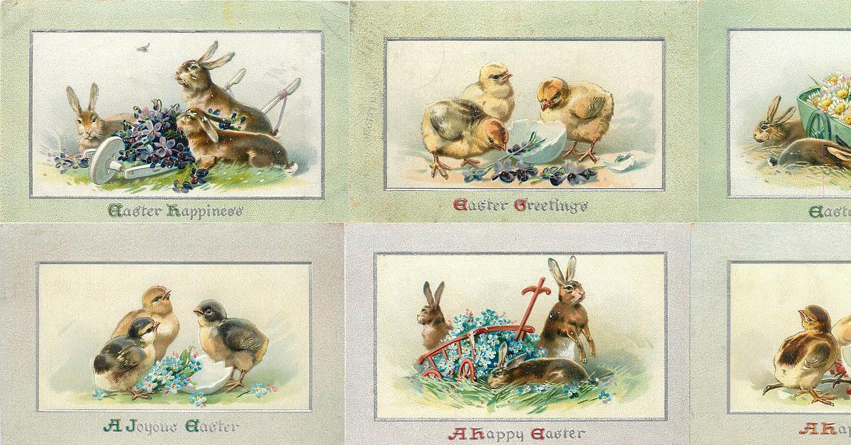 Set: HAPPY EASTER chicks & rabbits - TuckDB Postcards