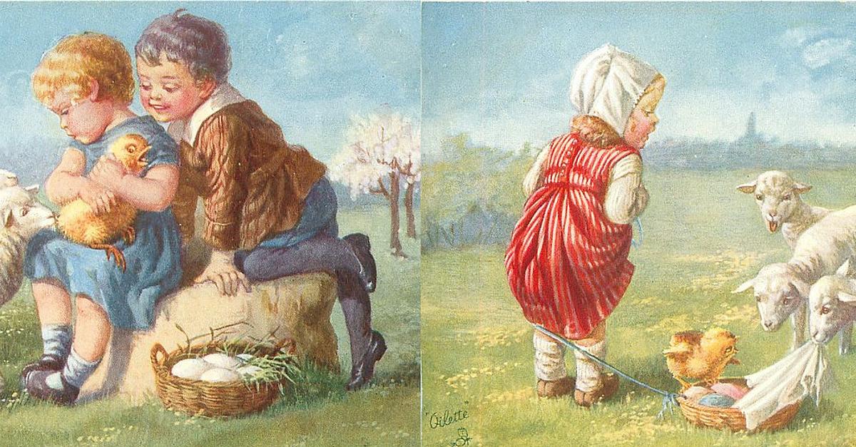 Set: OSTERGASTE Easter guests, children, lambs & chicks, German ...