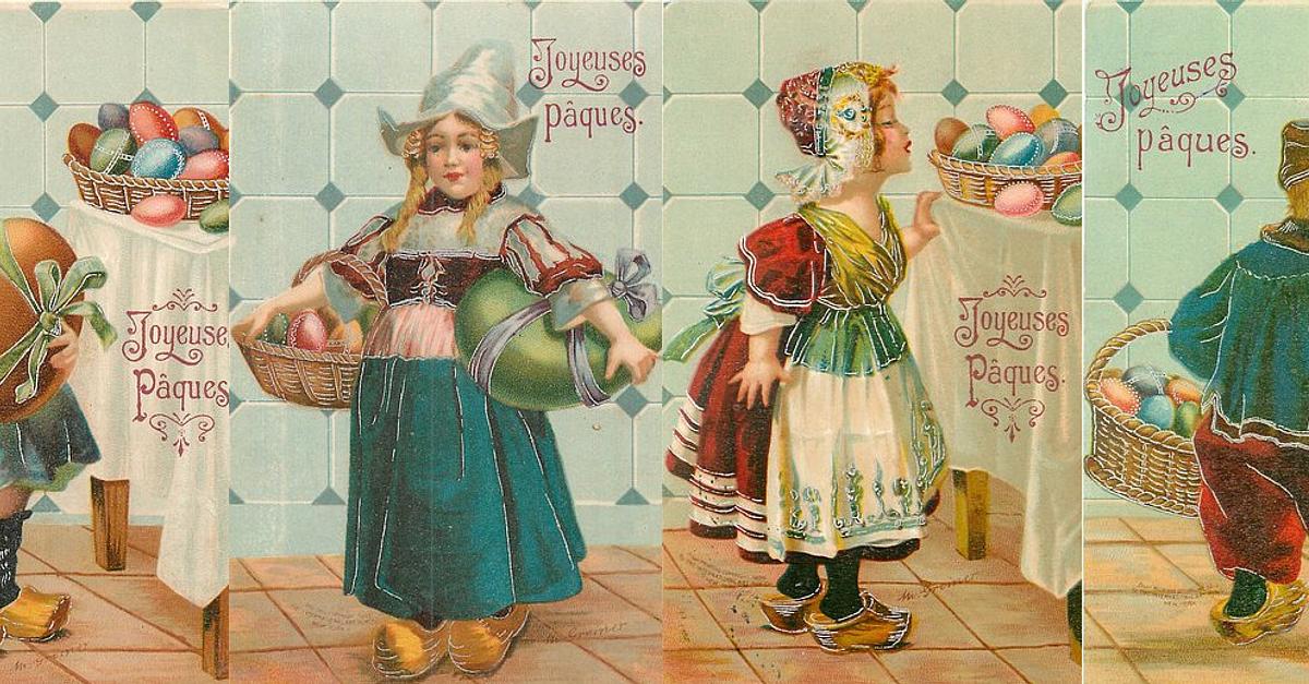 Set: JOYEUSES PAQUES Dutch children & Easter eggs - TuckDB Postcards