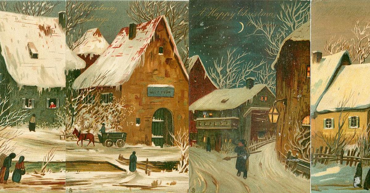 Set: CHRISTMAS old-time town snow scene - TuckDB Postcards