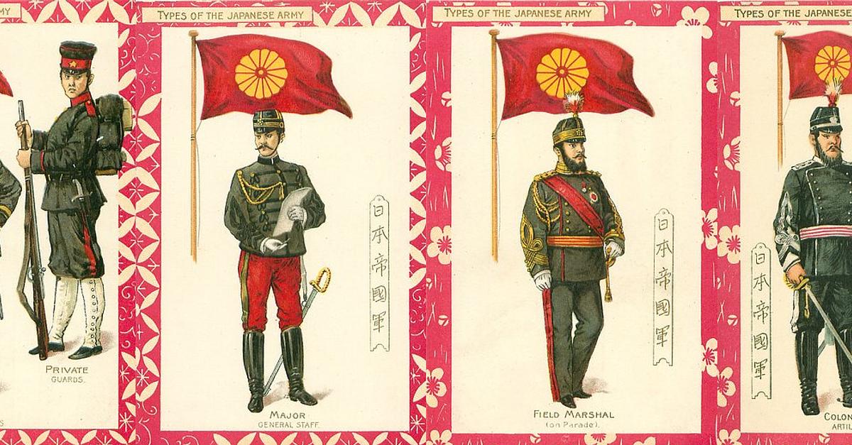 Set: JAPANESE (back), TYPES OF THE JAPANESE ARMY (front) - TuckDB Postcards