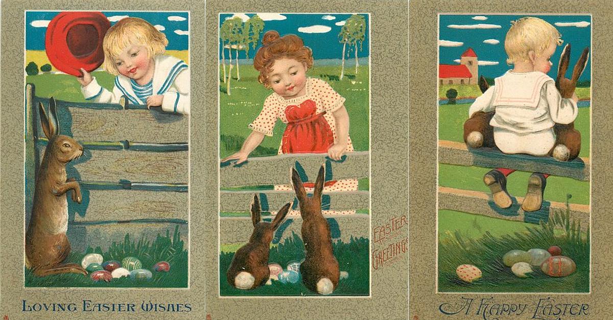 Set: Easter children & rabbits (E150) - TuckDB Postcards